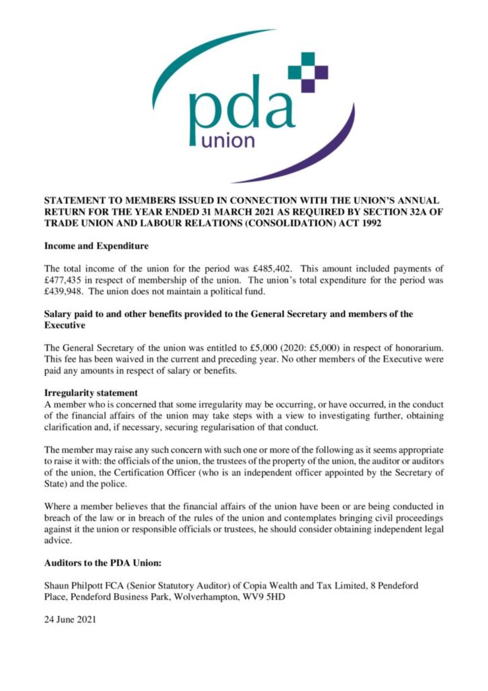 Financial statement to members – 2021 | The Pharmacists' Defence ...